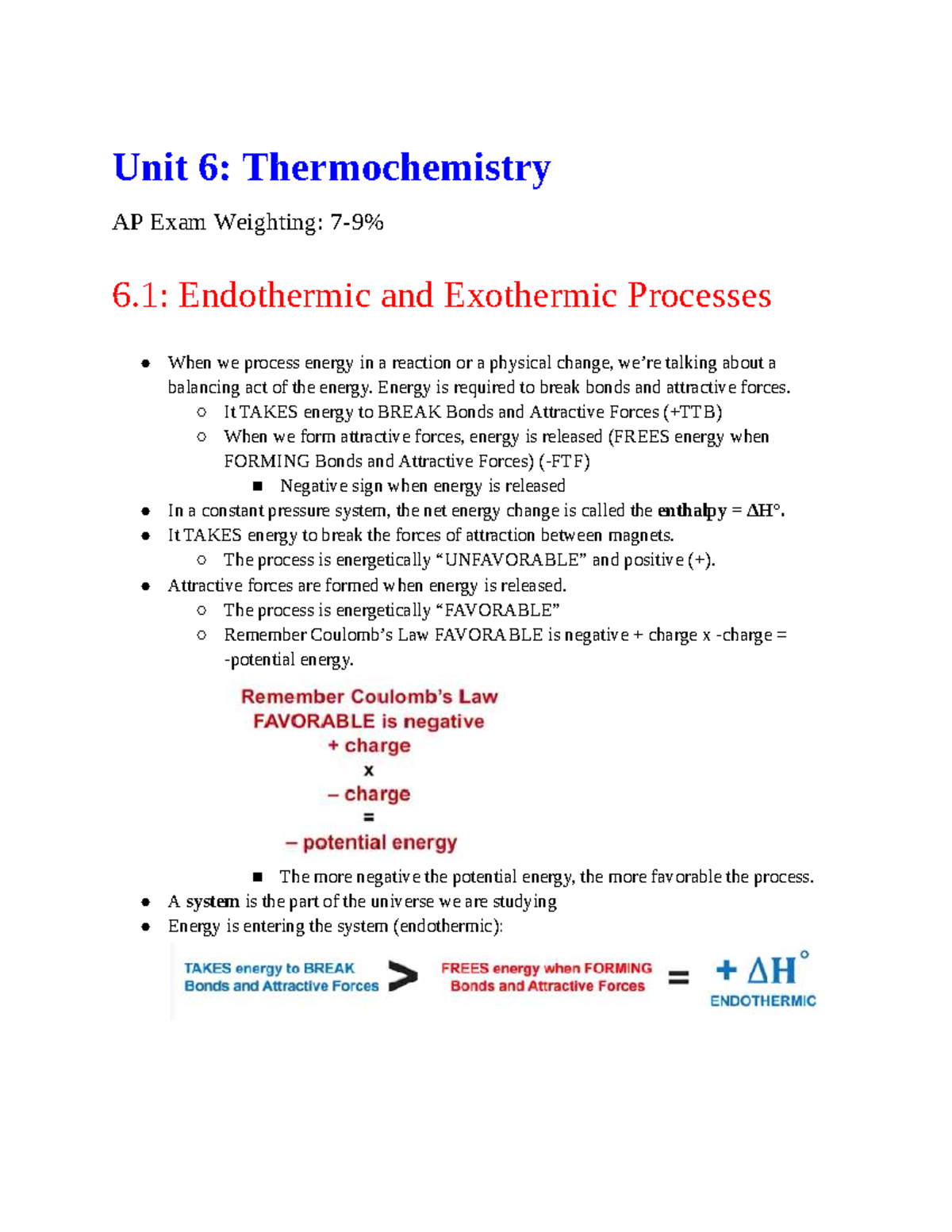AP Chemistry Unit 6: Thermochemistry Notes (6.1-6.4) - Studocu