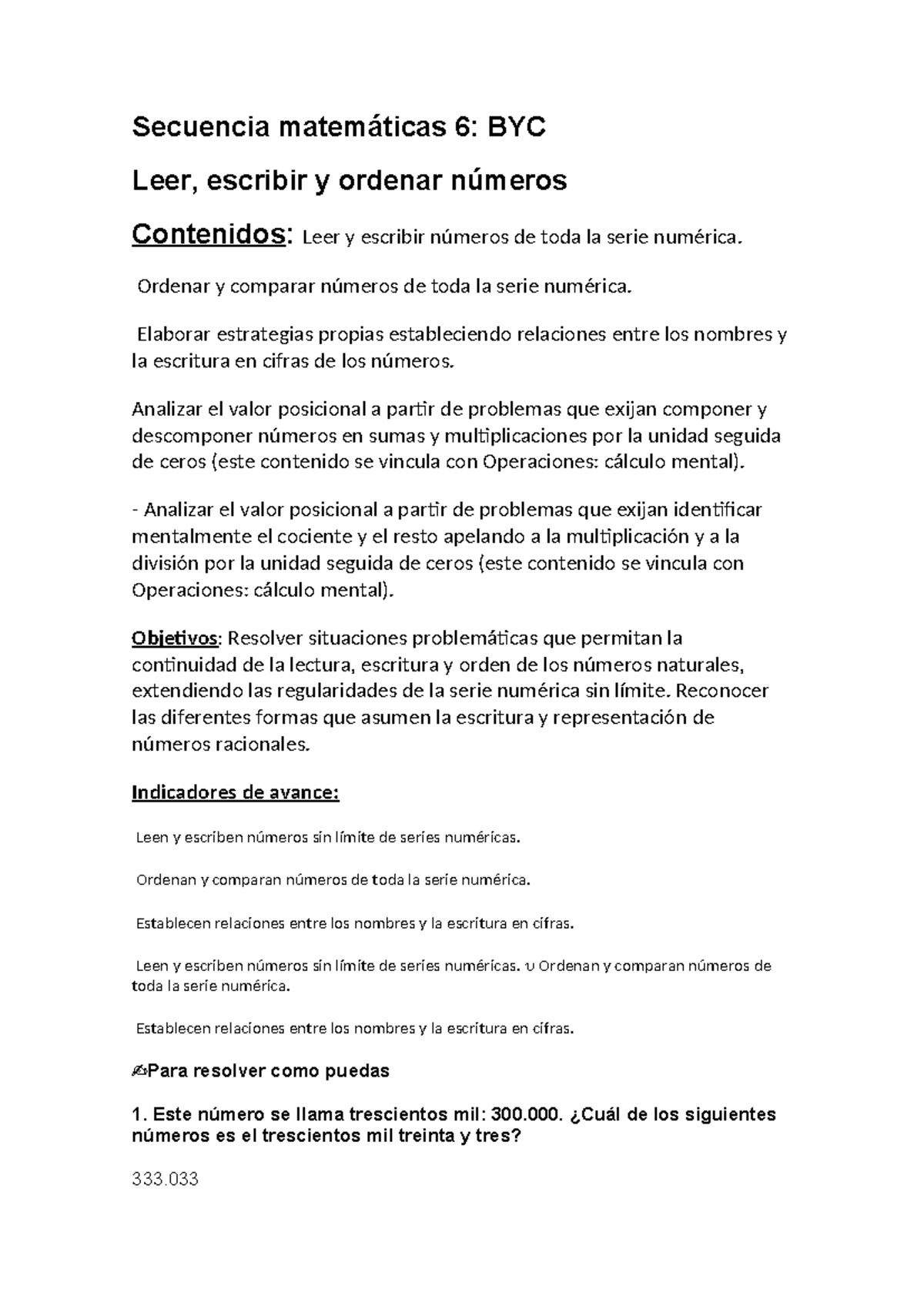Secuencia Matemáticas 6 C: Leer, Escribir y Ordenar Números - Studocu