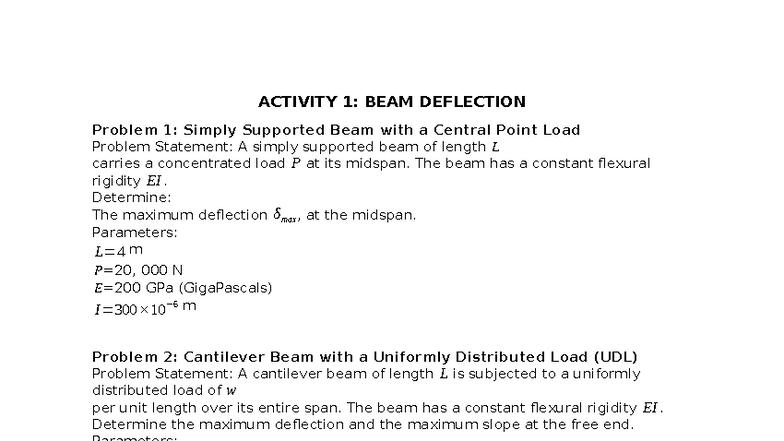 Activity #1 - A short practice task. - ACTIVITY 1: BEAM DEFLECTION ...