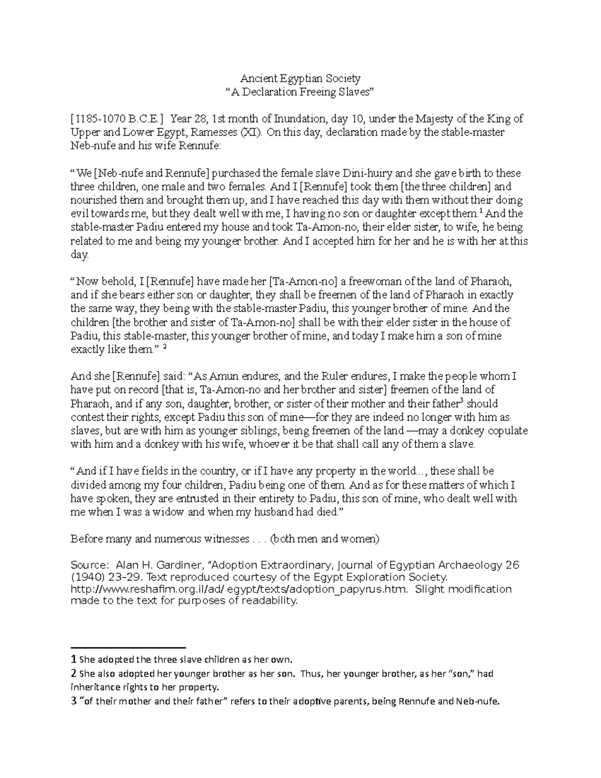 Egypt - Ancient Egyptian Society “A Declaration Freeing Slaves” [1185 ...