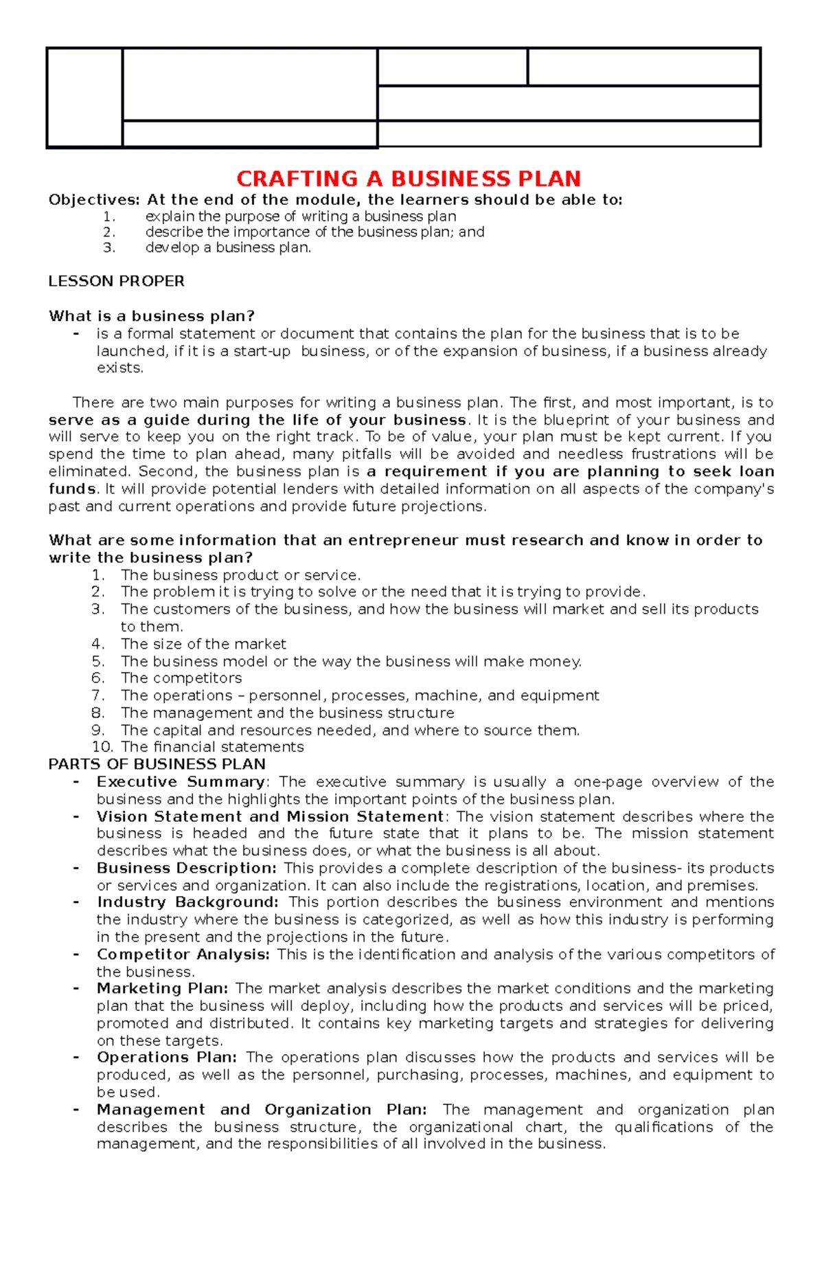 Entrepreneurship module 1 for shs students - Republic of the ...