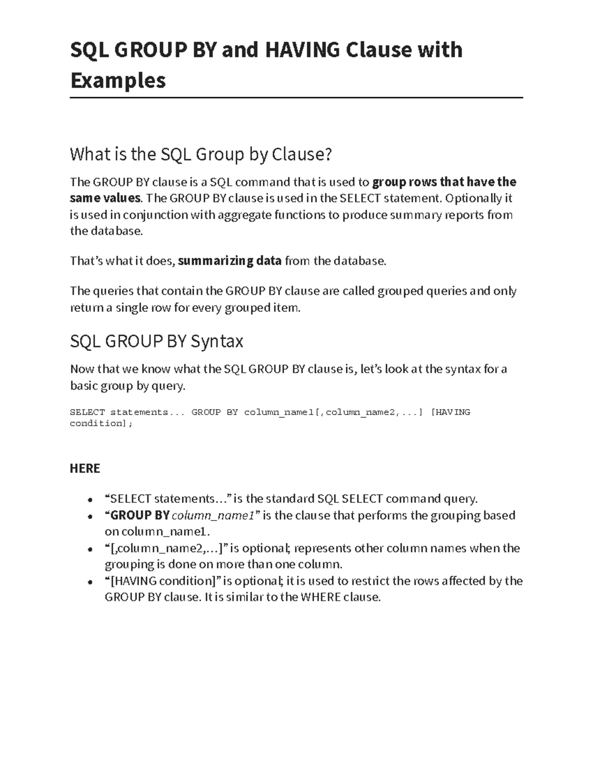 SQL Group BY and Having Clause with Examples - SQL GROUP BY and HAVING ...