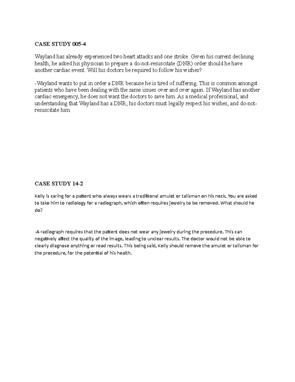 Case Study 005 - DNR Orders and Patient Consent Issues - Studocu