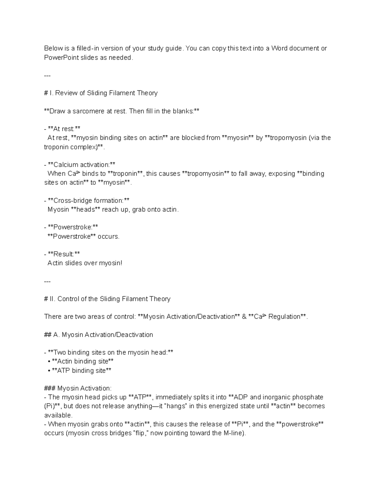Muscle Tissue Anatomy and Sliding Filament Theory Study Guide - Below ...
