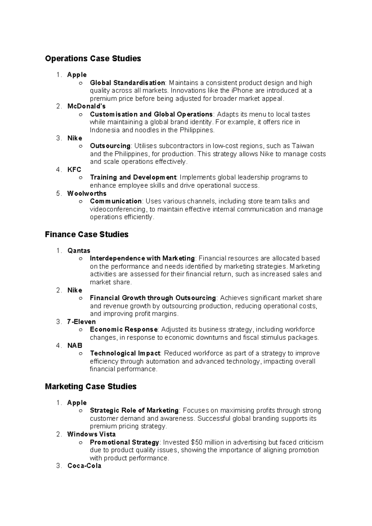 Business Case Studies: Operations, Finance, and Marketing Insights ...