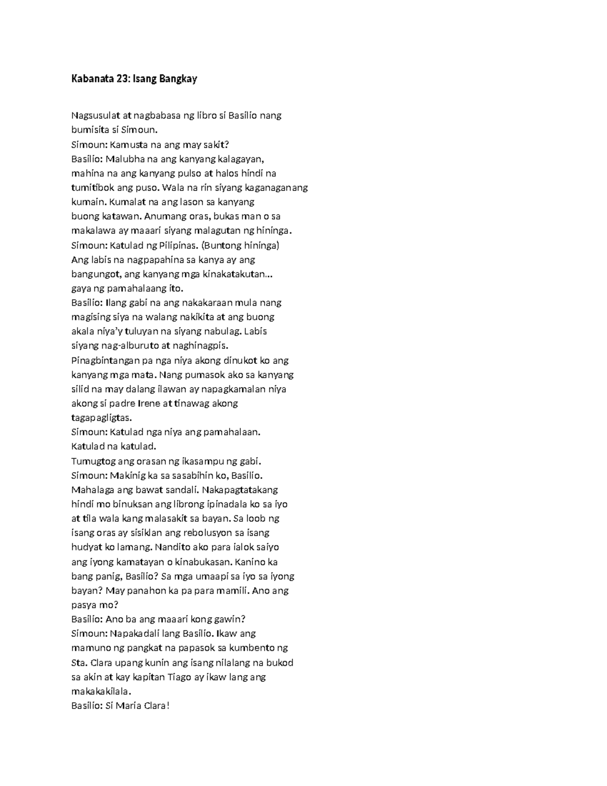 Elfili CHAP 23: Pag-uusap nina Simoun at Basilio sa Kumbento - Studocu