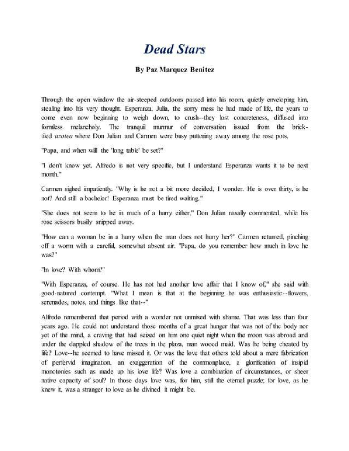 Language Arts - Dead Stars Full Story Analysis (Paz Marquez Benitez ...