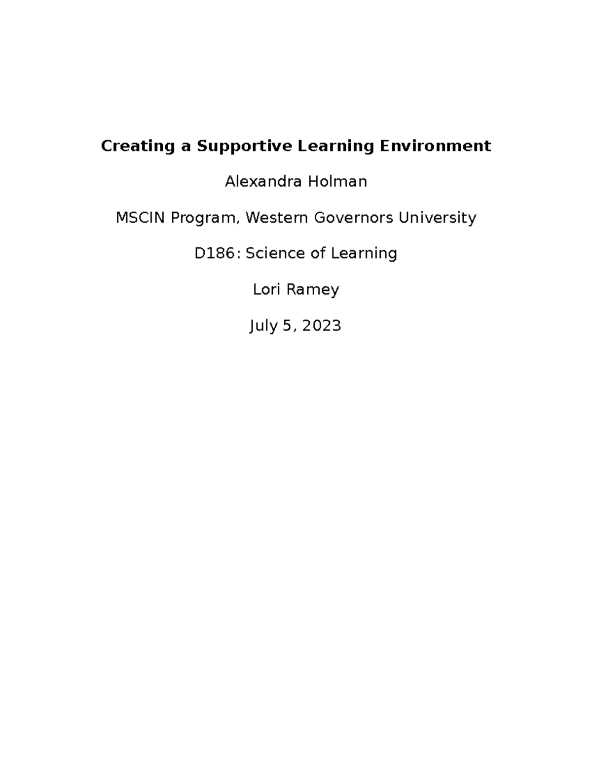 Creating a Supportive Learning Environment - Creating a Supportive ...