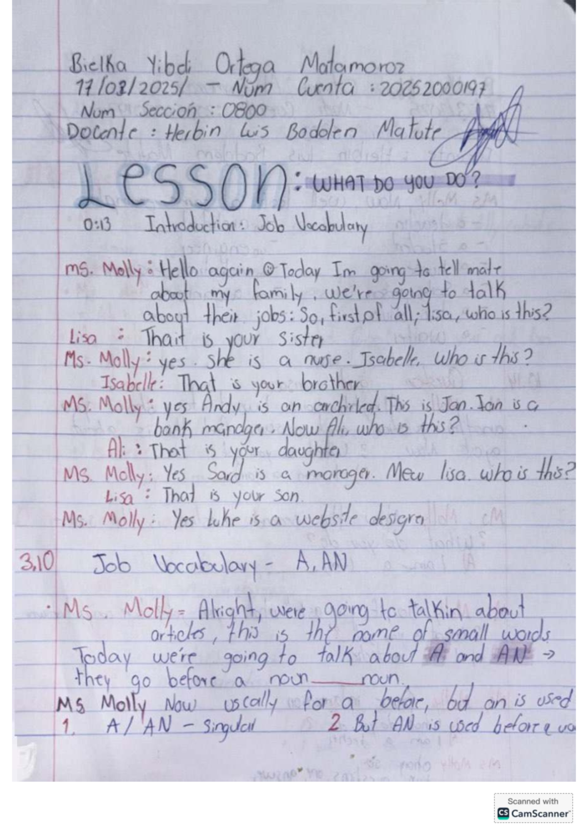 Lesson what do you do - Bielka Yibdi Ortega Matamoroz Num Cuenta Num ...