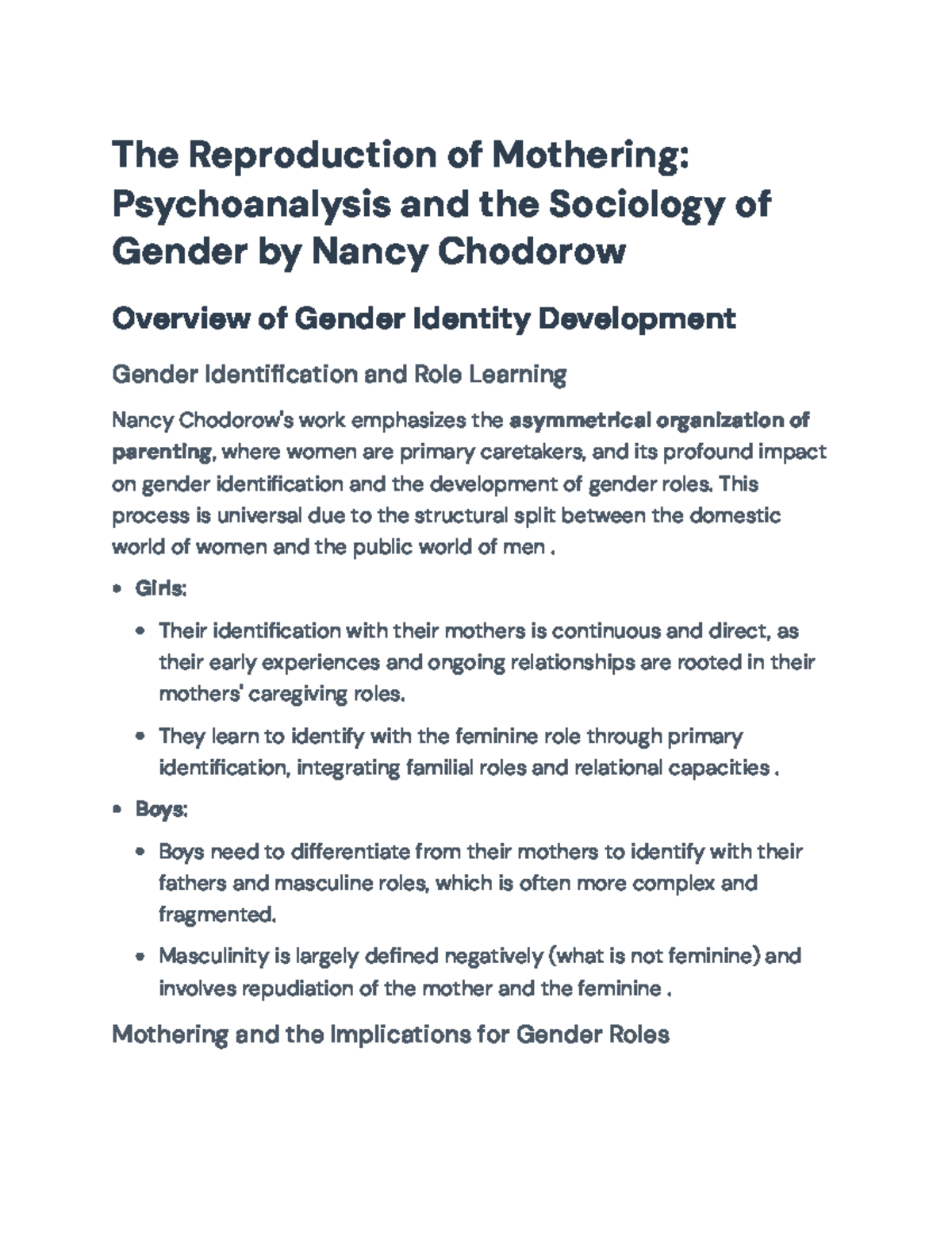 The Reproduction of Mothering: Gender Roles & Psychoanalysis Insights ...