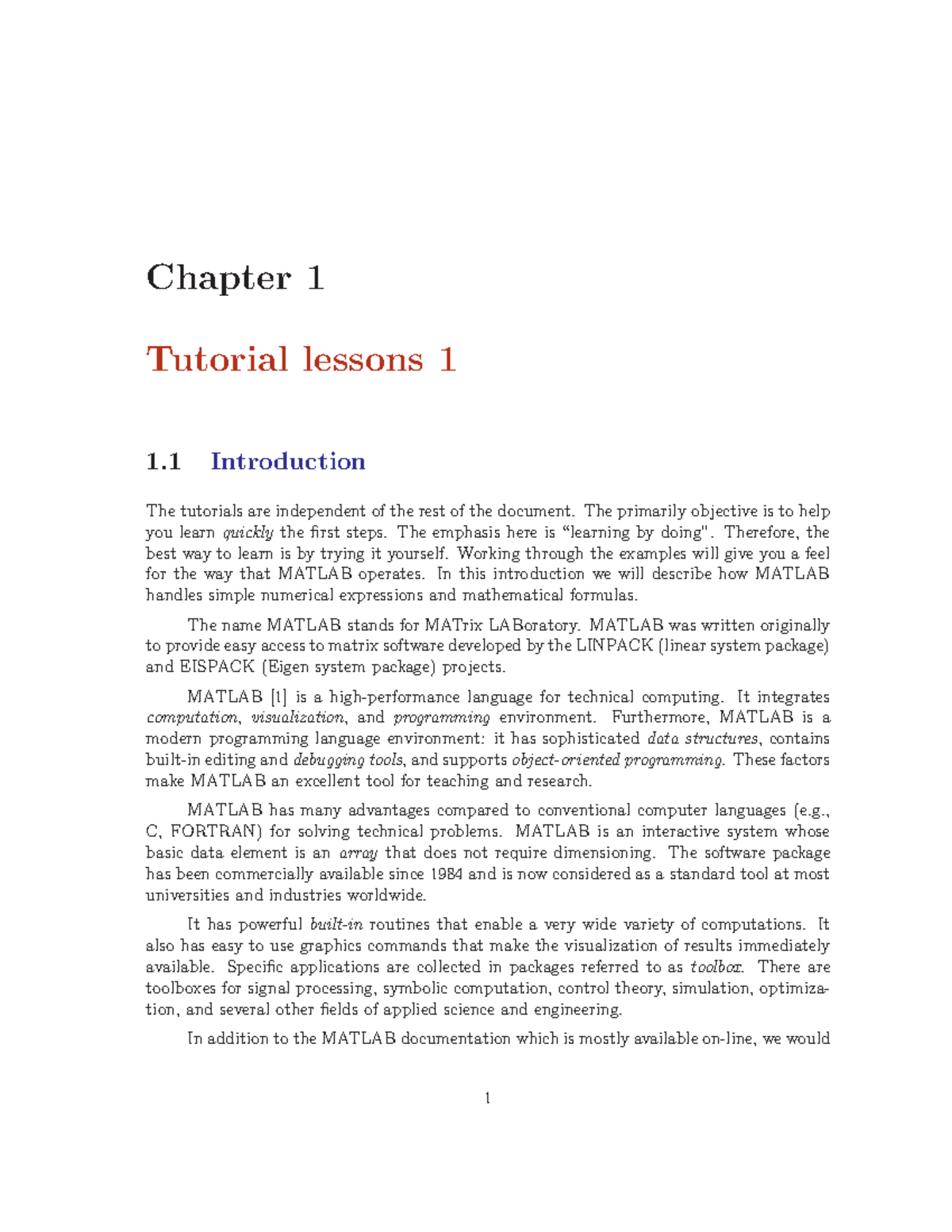 Session 1- Intro - Chapter 1 Tutorial lessons 1 1 Introduction The tutorials are independent of ...