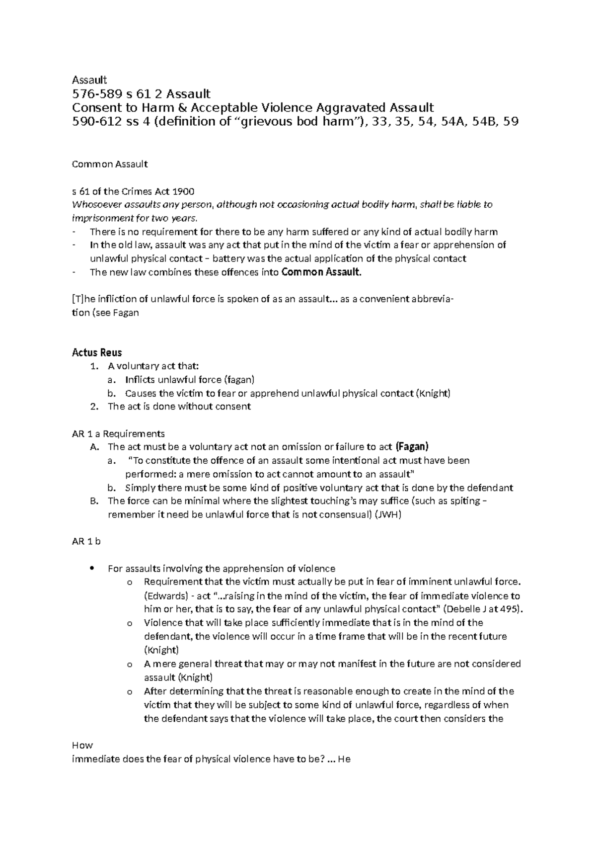 Assault Law Overview: Consent, Violence, and Legal Definitions - Studocu