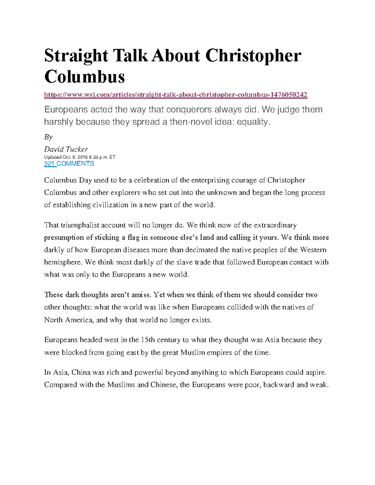 Critical Reflections on Columbus: Legacy and Power Analysis - Studocu