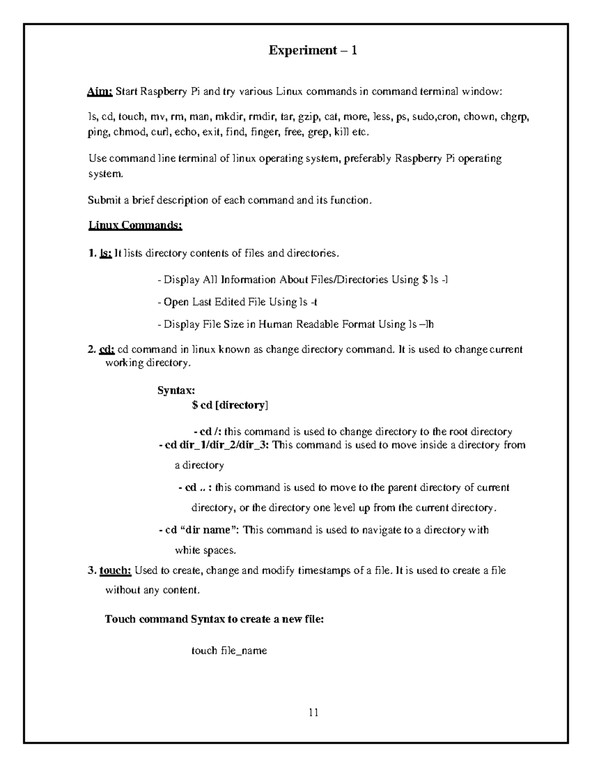 Experiment 1 (IOT): Raspberry Pi Linux Commands Overview - Studocu