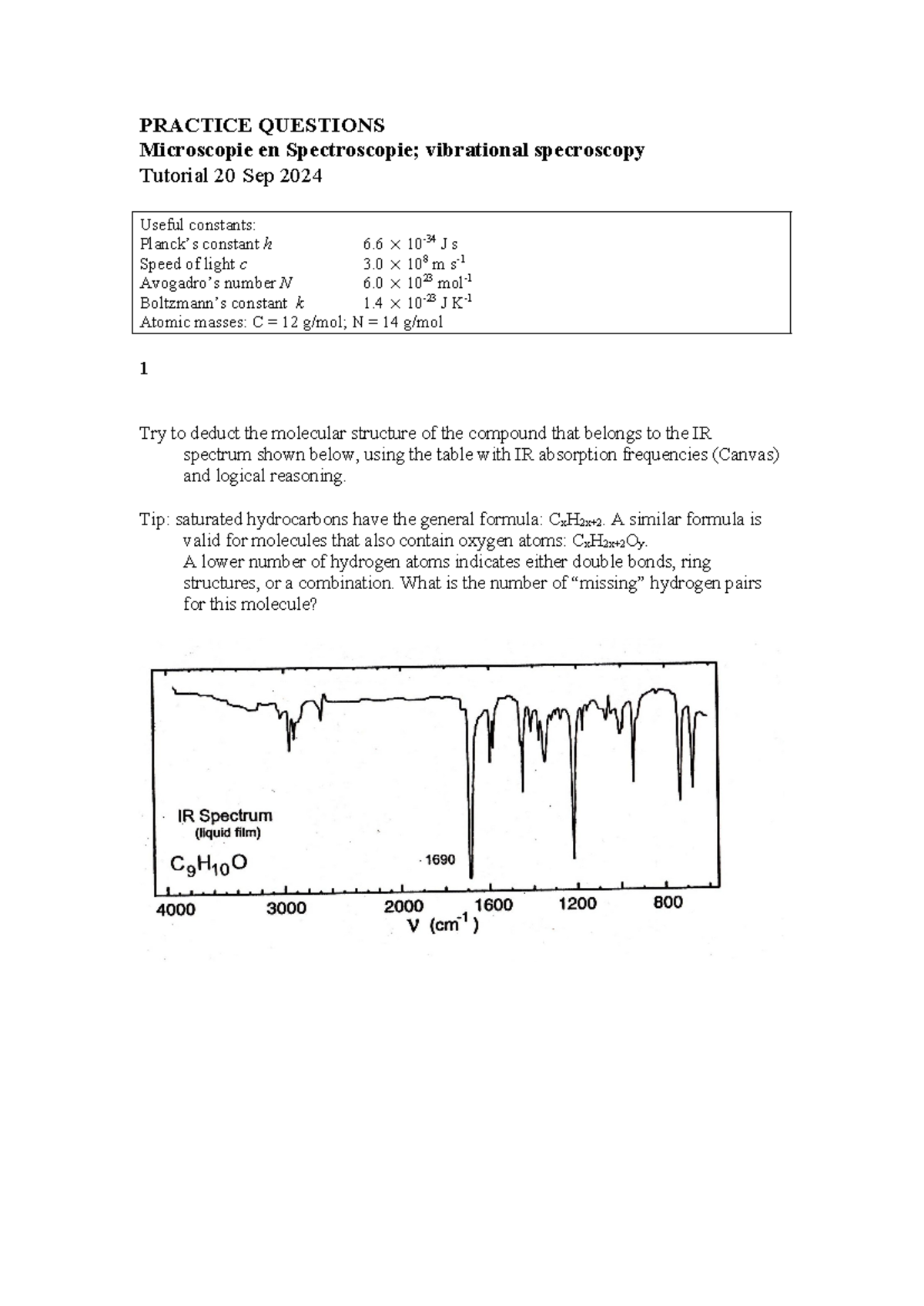 Practice Questions for IR and Raman Spectroscopy - Tut 20 Sep 2024 ...