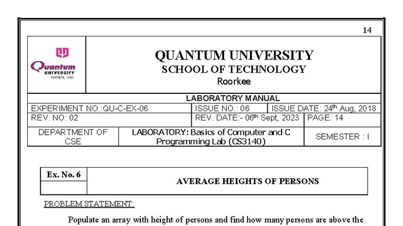 CS3140 Basics of Computer Lab: Average Heights Program Manual - Studocu