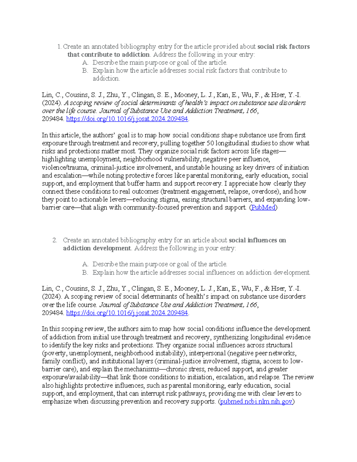 PSY 334 Annotated Bibliography on Social Risk Factors in Addiction ...