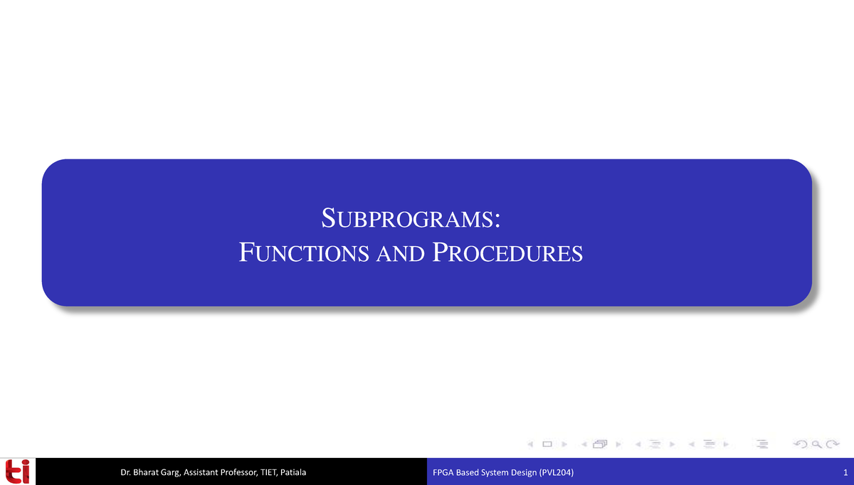L18 VHDL Functions and Procedure - Dr. Bharat Garg, Assistant Professor ...