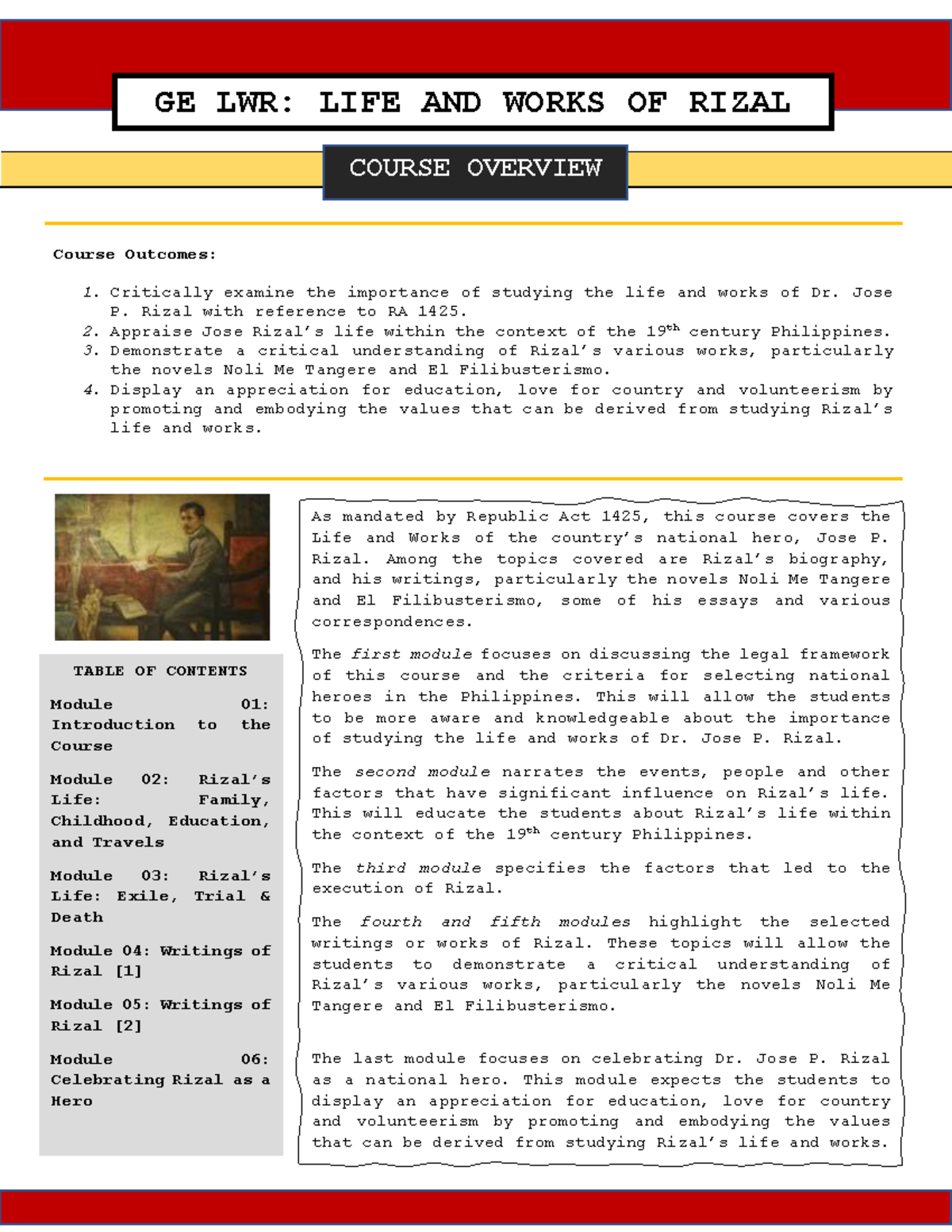 Module 1. Introductory Material - Course Outcomes: 1. Critically ...