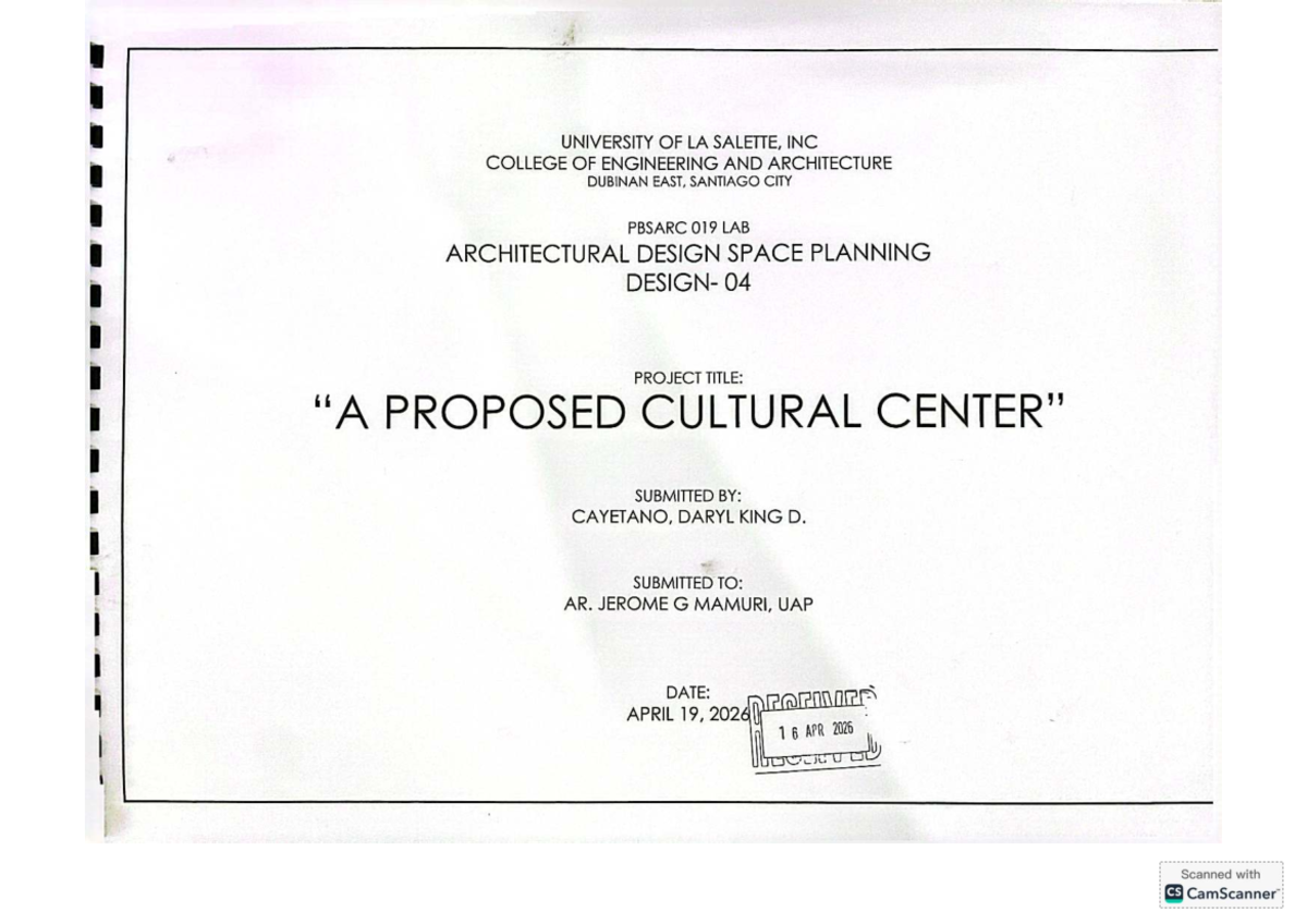 PBSARC 019 Lab Project: Proposed Cultural Space Planning - Studocu