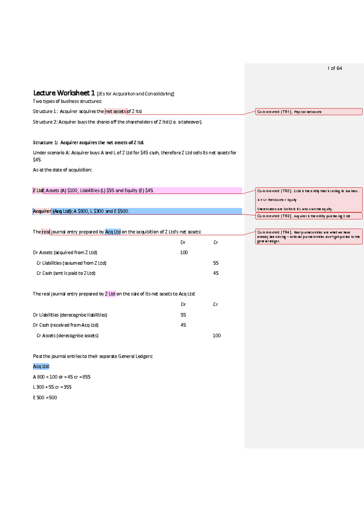 Auckland Acctg 211 full exam notes p - Lecture Worksheet 1 [JEs for ...