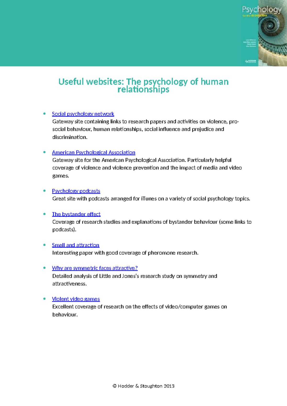 Useful websites Psychology of human relationships - Psychology for the ...