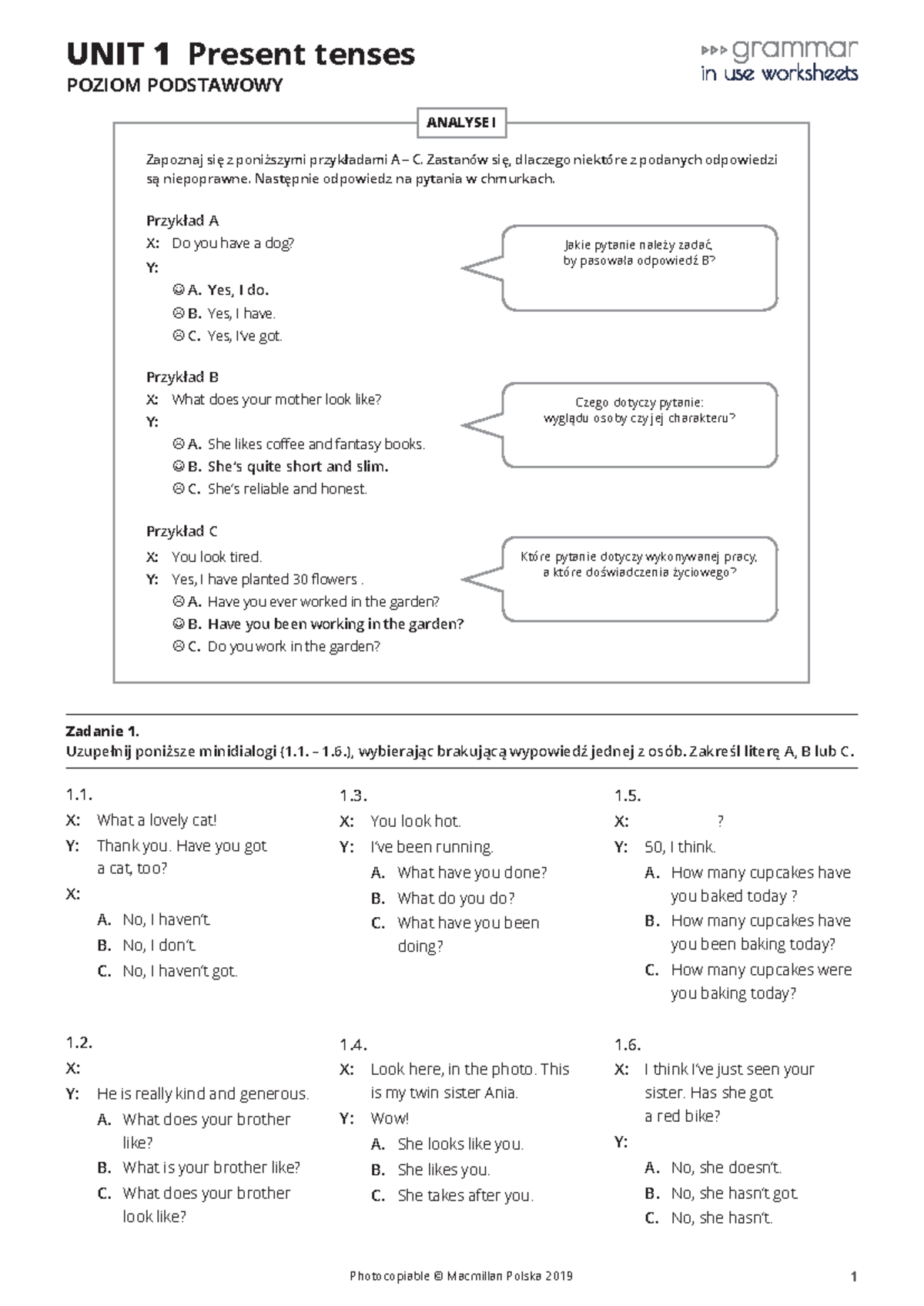 Grammar In Use: Present Tenses Unit 1 - Basic Level Exercises 2019 ...