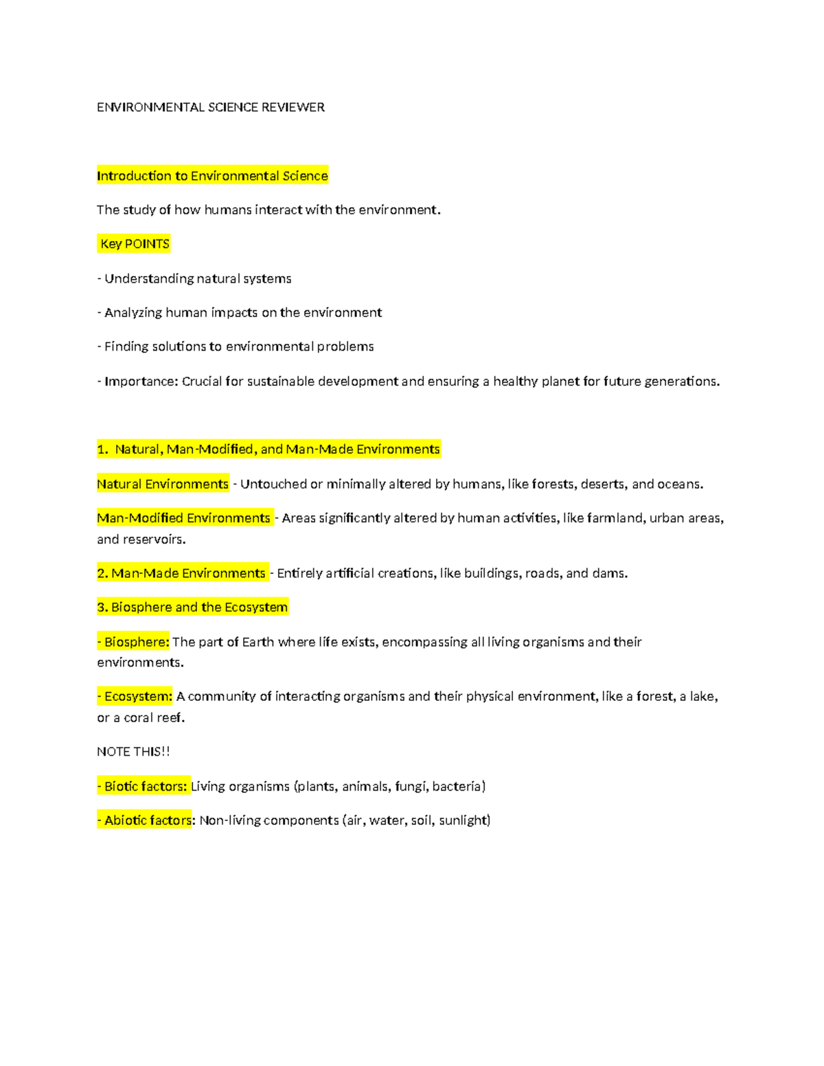 ENVSCI 101 Final Exam Reviewer: Key Concepts & Environmental Issues - Studocu