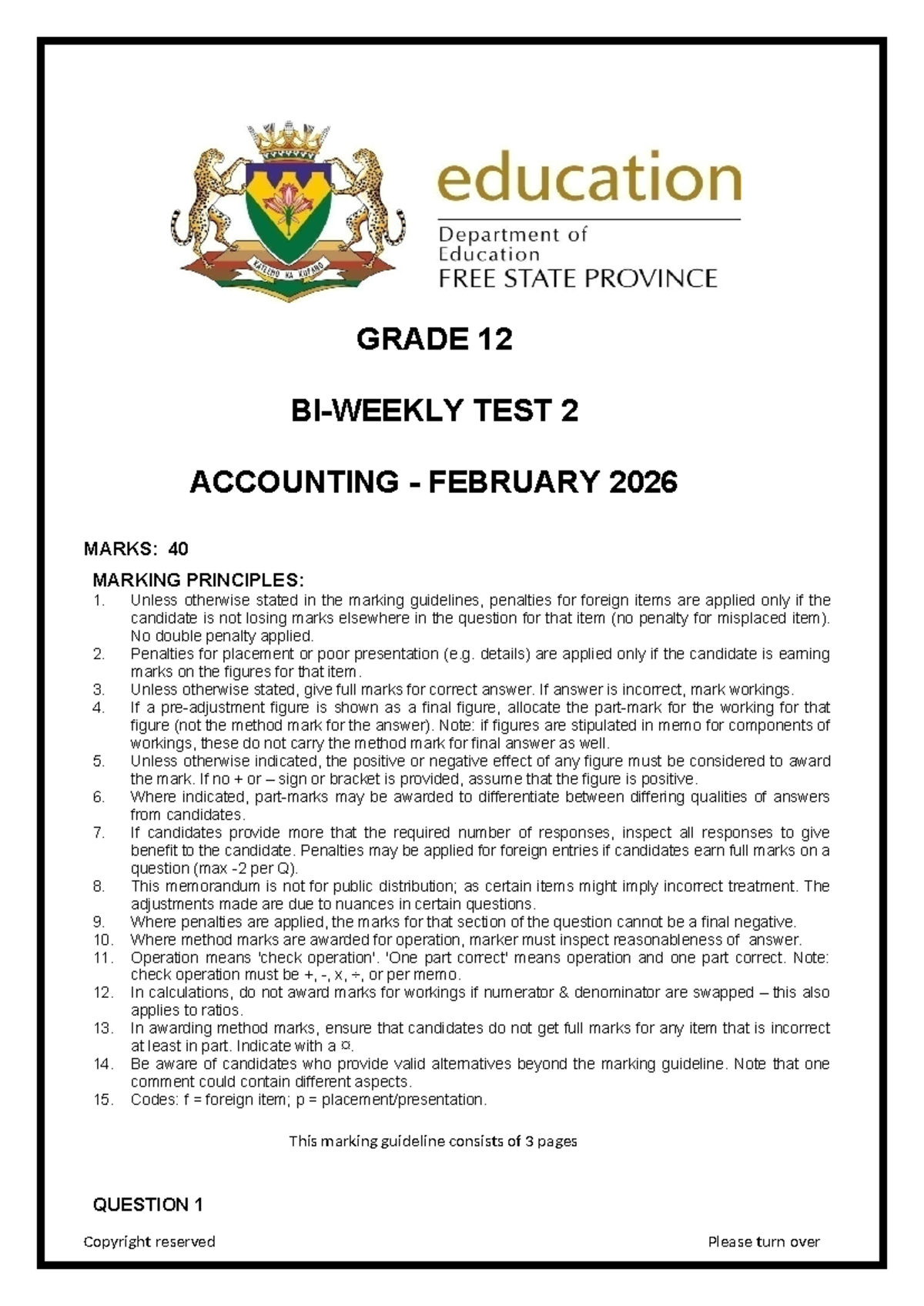 Grade 12 Accounting Test 2 Marking Guidelines - Feb 2026 - Studocu