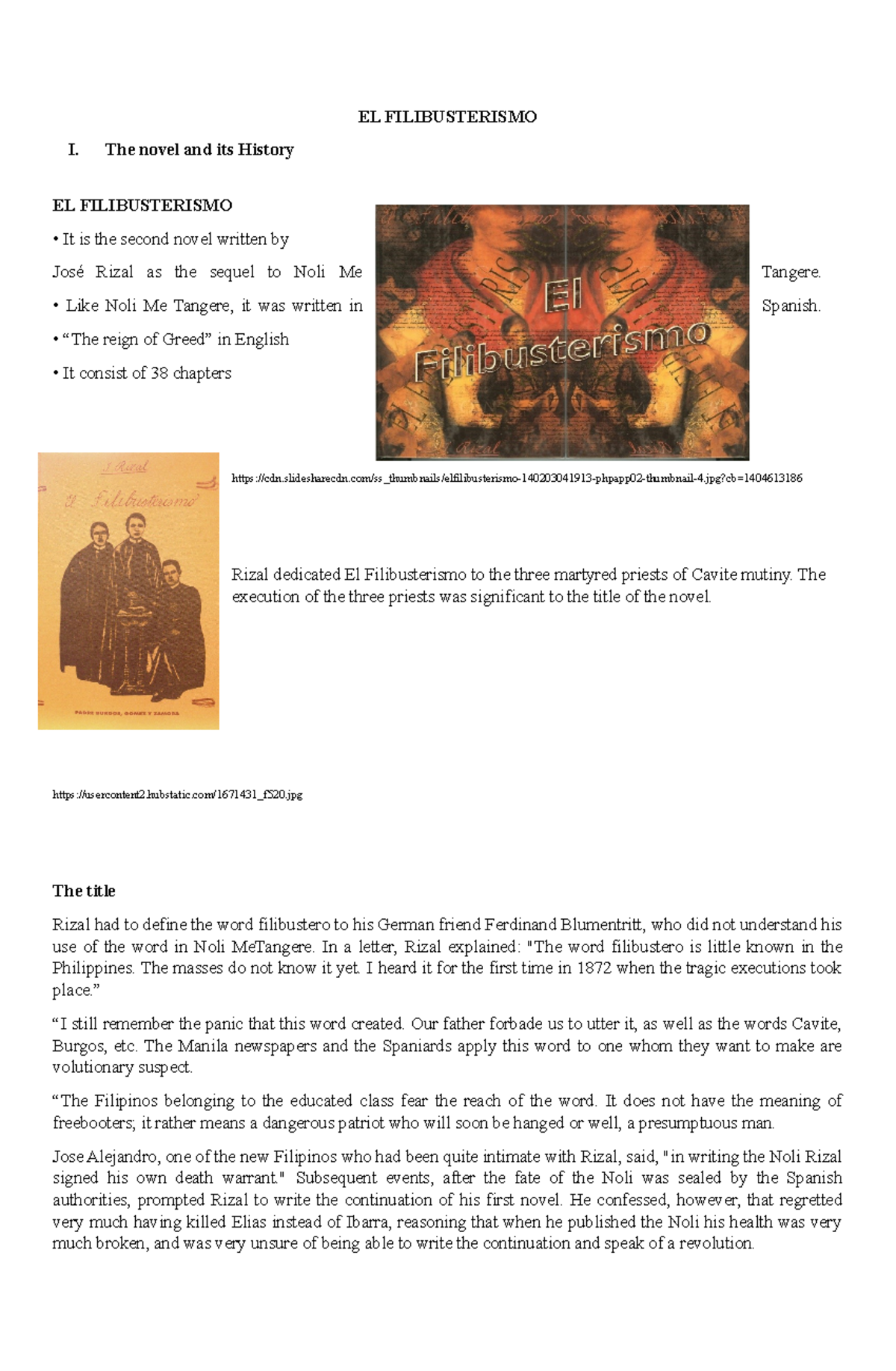 Topic 4. Lecture EL Filibusterismo - EL FILIBUSTERISMO I. The novel and ...