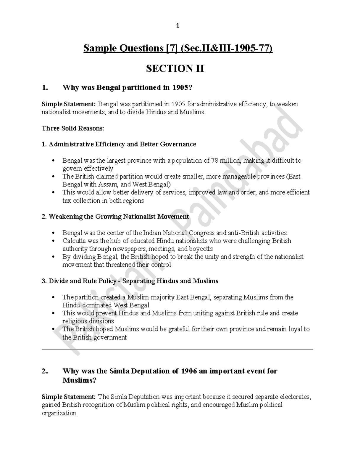 LGS Sample Questions: Key Events from 1905 to 1977 - Studocu