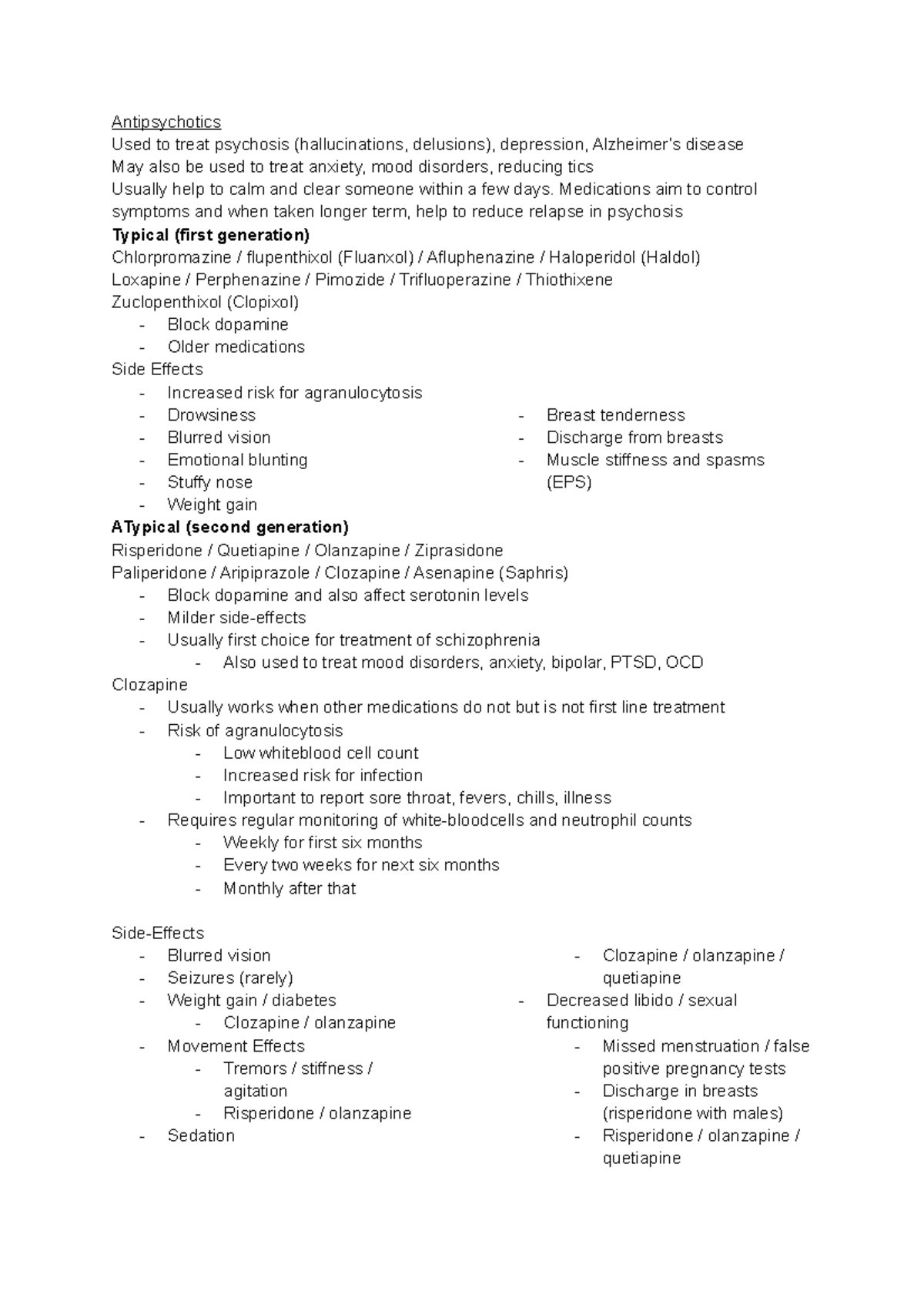 Psych Medications - summary of meds - Antipsychotics Used to treat ...