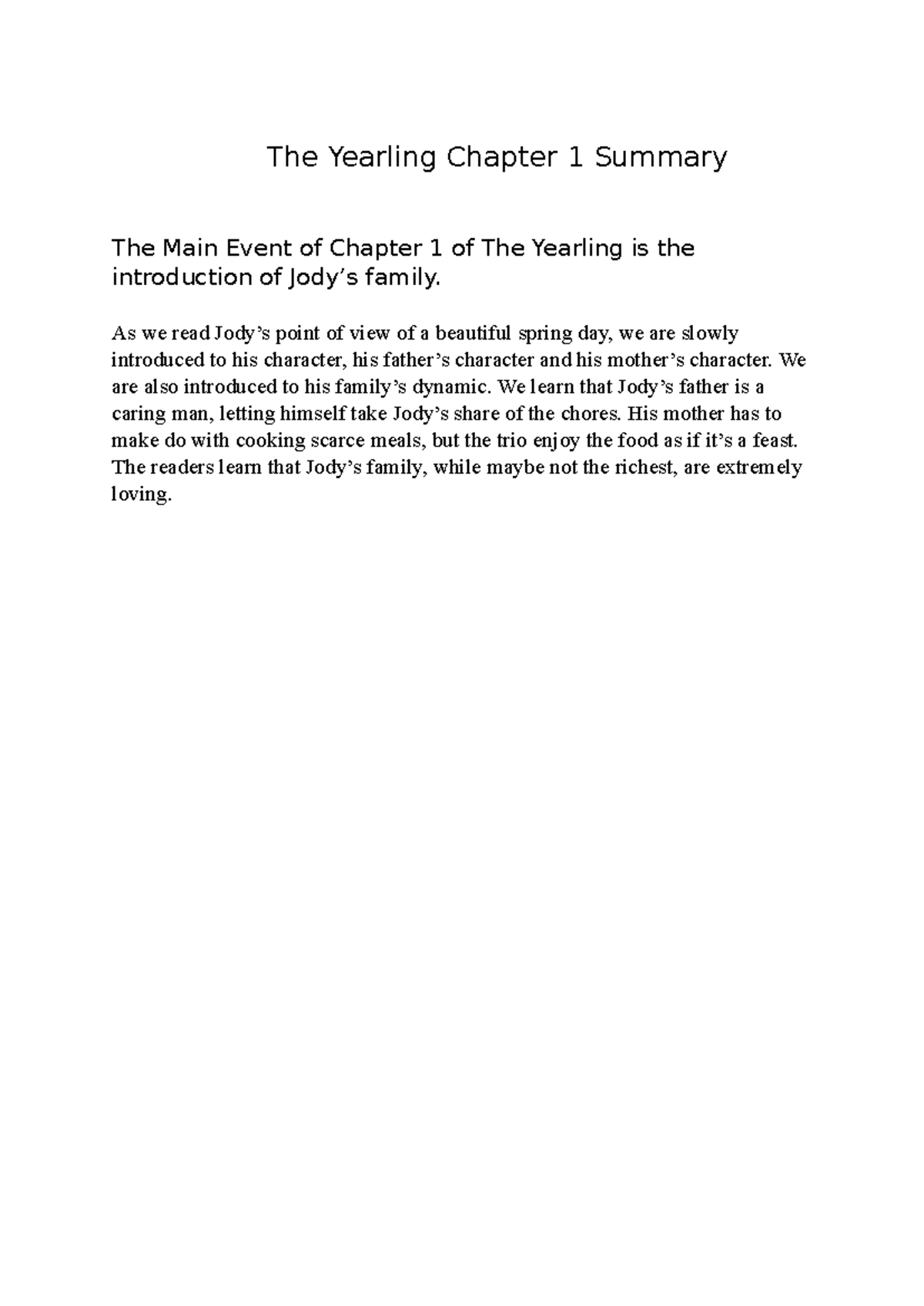The Yearling Chapter 1 Summary - The Yearling Chapter 1 Summary The ...