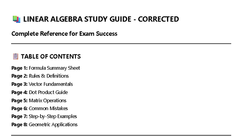 Linear Algebra Study Guide - Exam Success Reference (MATH 101) - Studocu