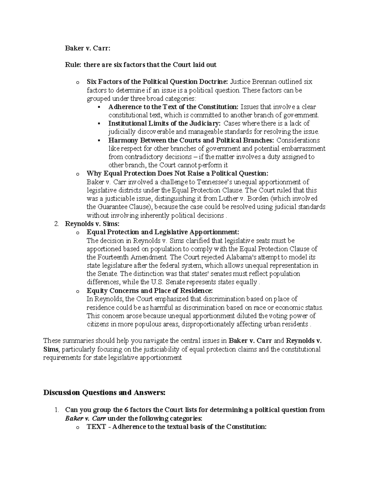 Baker v. Carr Case Analysis: Political Questions & Equal Protection ...
