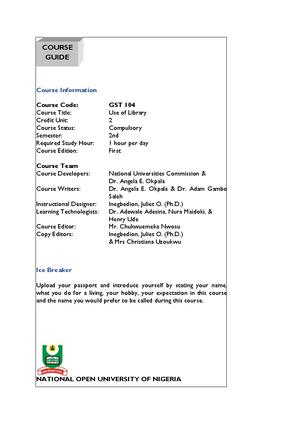 Use of library - GST104 - NOUN - Studocu