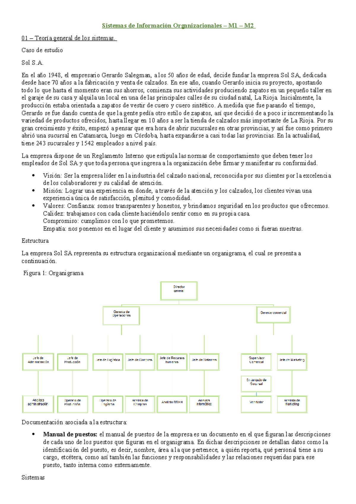 Sistemas de Información Organizacionales M1 M2: Estudio de Caso Sol S.A. - Studocu