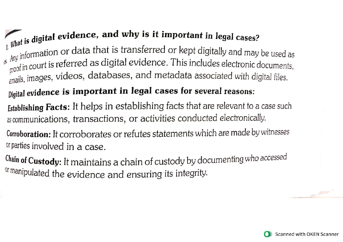 Digital Evidence in Legal Cases: Importance, Types, and Sources - Studocu