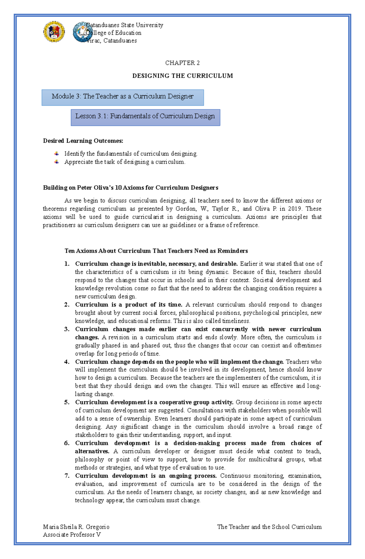 EDUC 205 Chapter 2: Curriculum Design Fundamentals 1st Sem 22-23 - Studocu