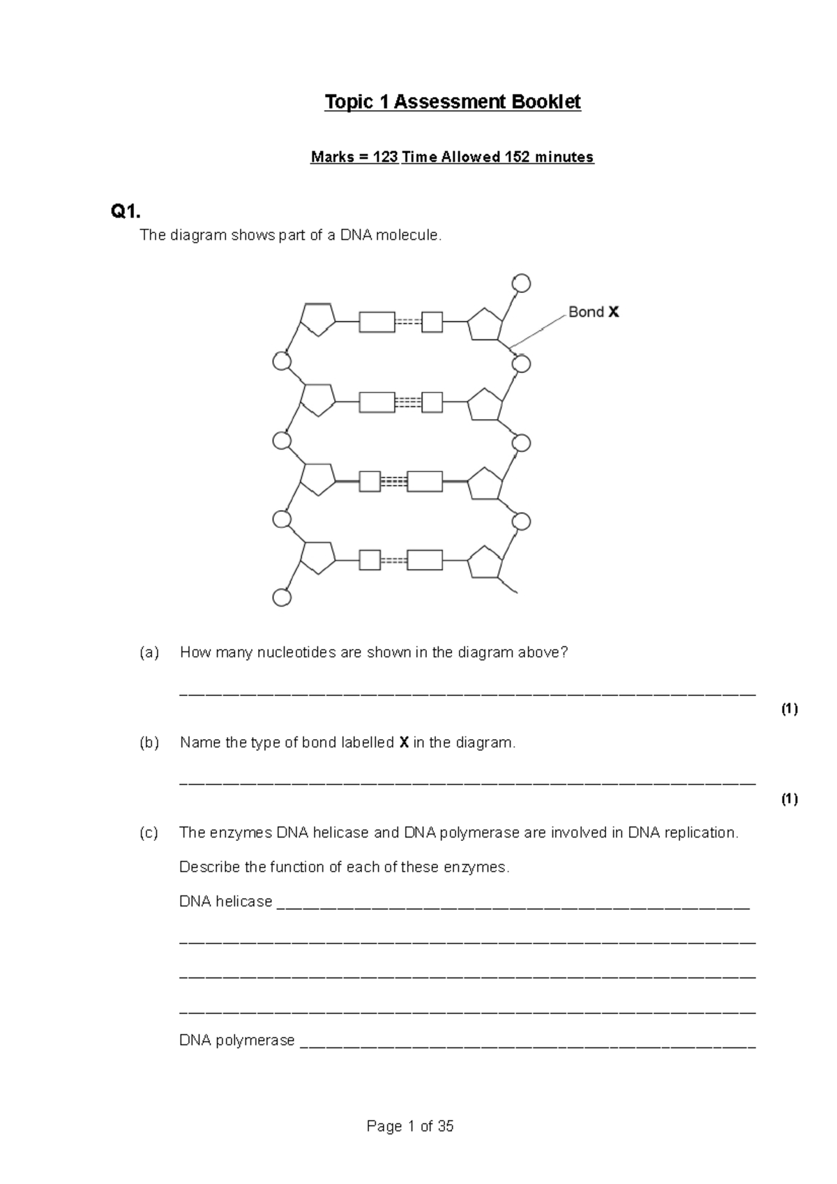 Topic 1 Assessment Booklet - Biology (BIO 101) - Studocu