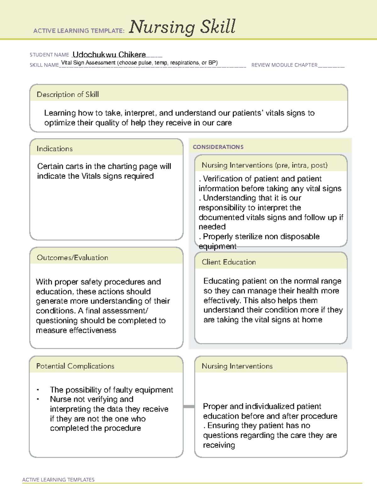 ACTIVE LEARNING TEMPLATE: Nursing Skill - Vital Signs Assessment - Studocu