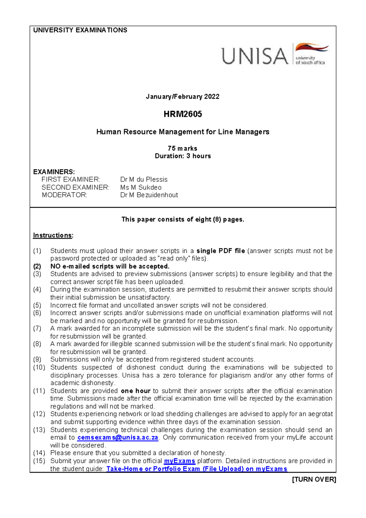 HRM2605 2022 Final Exam: Human Resource Management Questions - Studocu