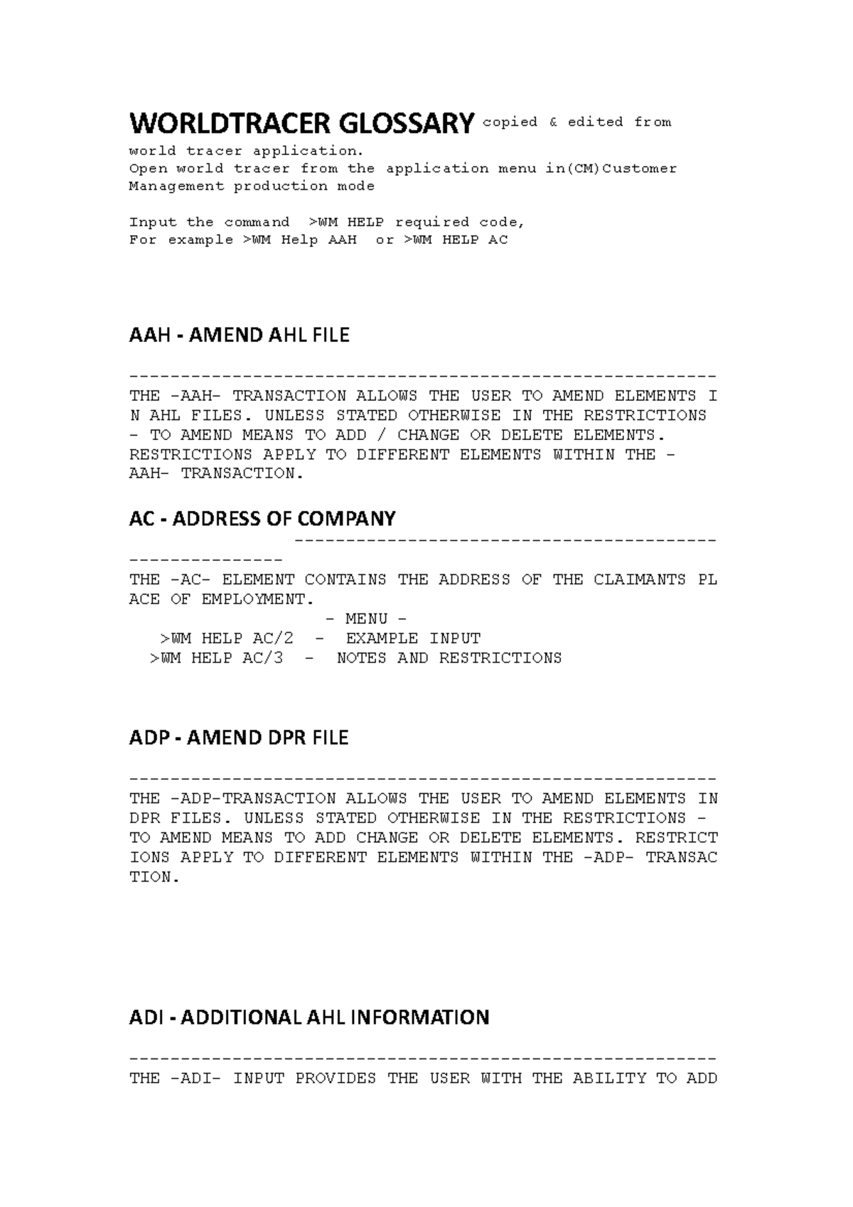 Worldtracer GLOS: Essential Terms & Commands Guide - Studocu
