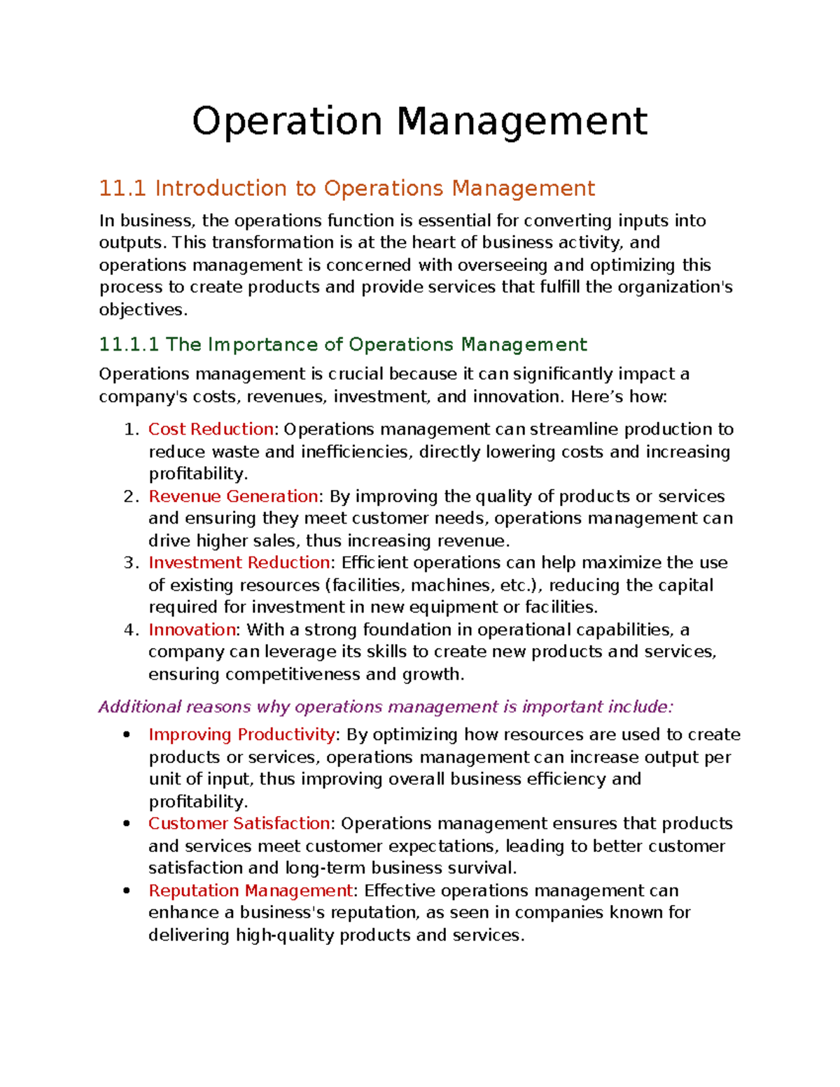 Operations Management 11.1: Key Concepts and Innovations in Business ...