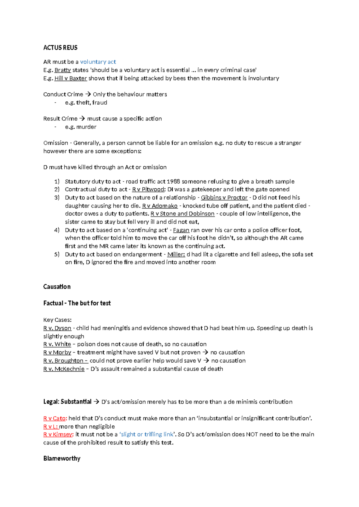AR - Actus Reus and Mens Rea: Key Concepts and Case Law Analysis - Studocu