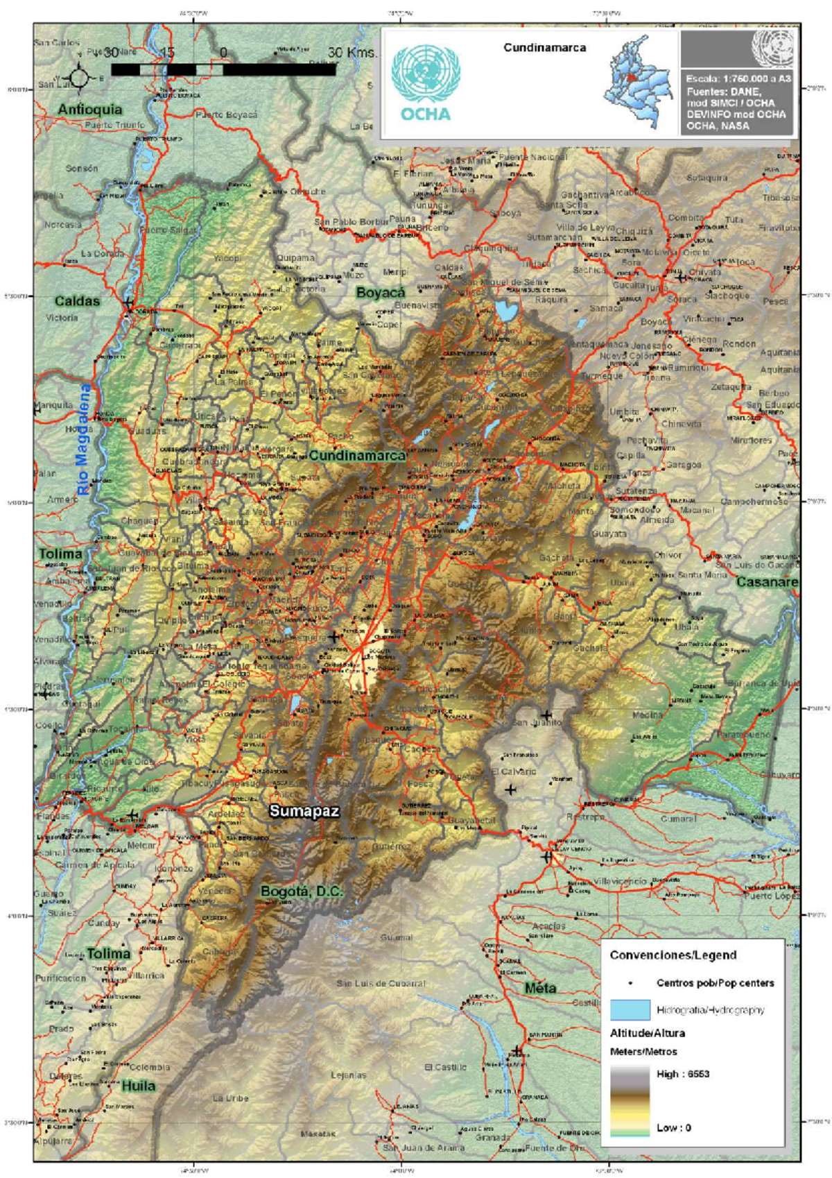 Mapa fisico de Cundinamarca - 74°30'0"W 74°0'0"W 73°30'0"W San Carlos ...