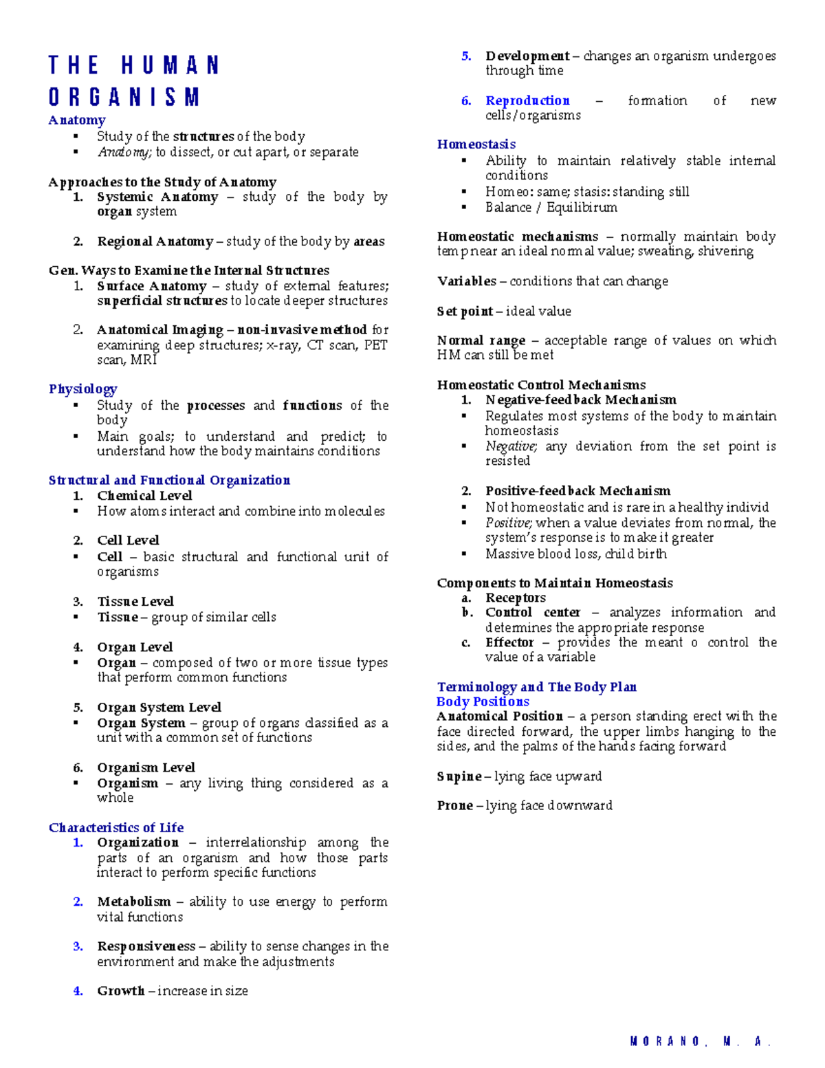 Chapter-1 - Lecture notes 1 - Human Anatomy and Physiology - OLFU - Studocu