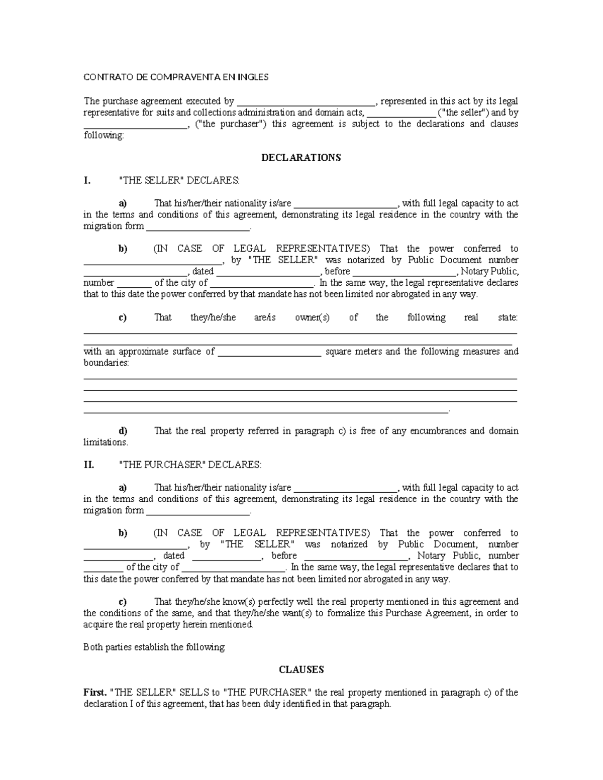 Contrato de Compraventa en Inglés - Aspectos Clave y Cláusulas - Studocu