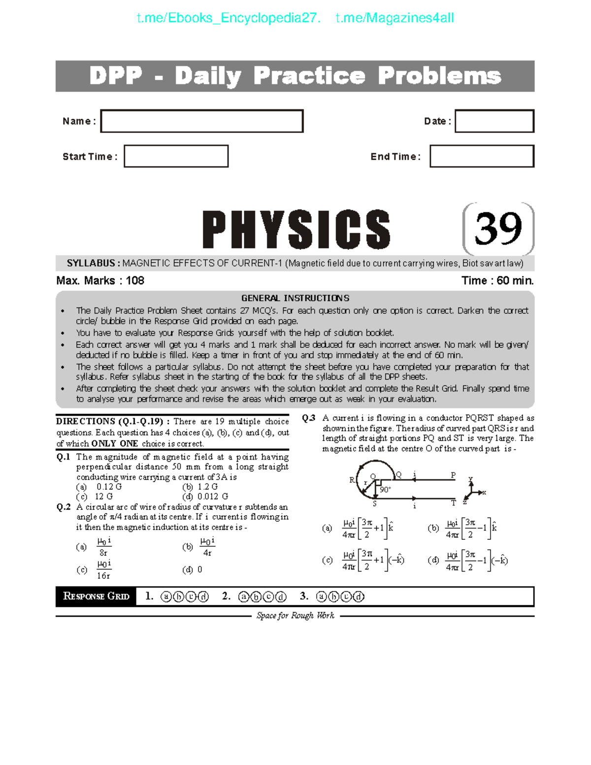 Magnet 1 DPP - Nice dpp - SYLLABUS : MAGNETIC EFFECTS OF CURRENT-1 ...