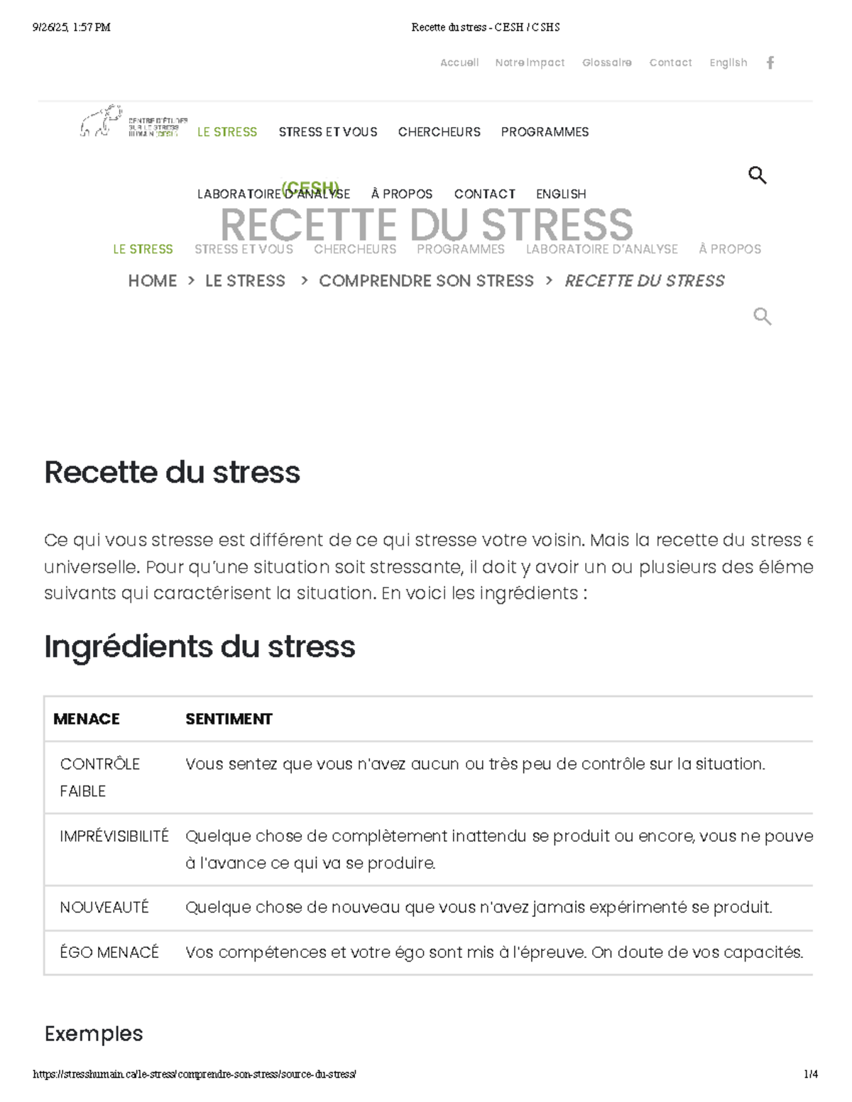 Recette du Stress CESH CSHS : Comprendre les Ingrédients du Stress ...